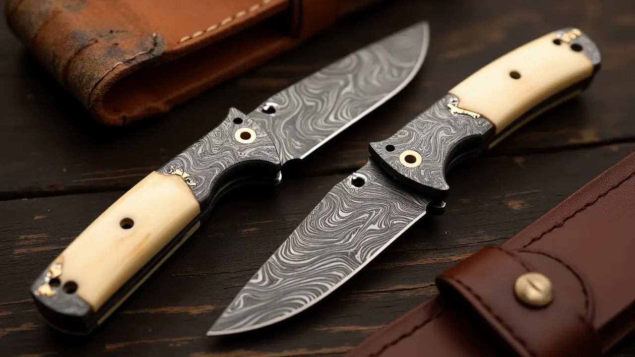 Bone Handle Folding Knives | Damascus Steel | Handcrafted Blades ...