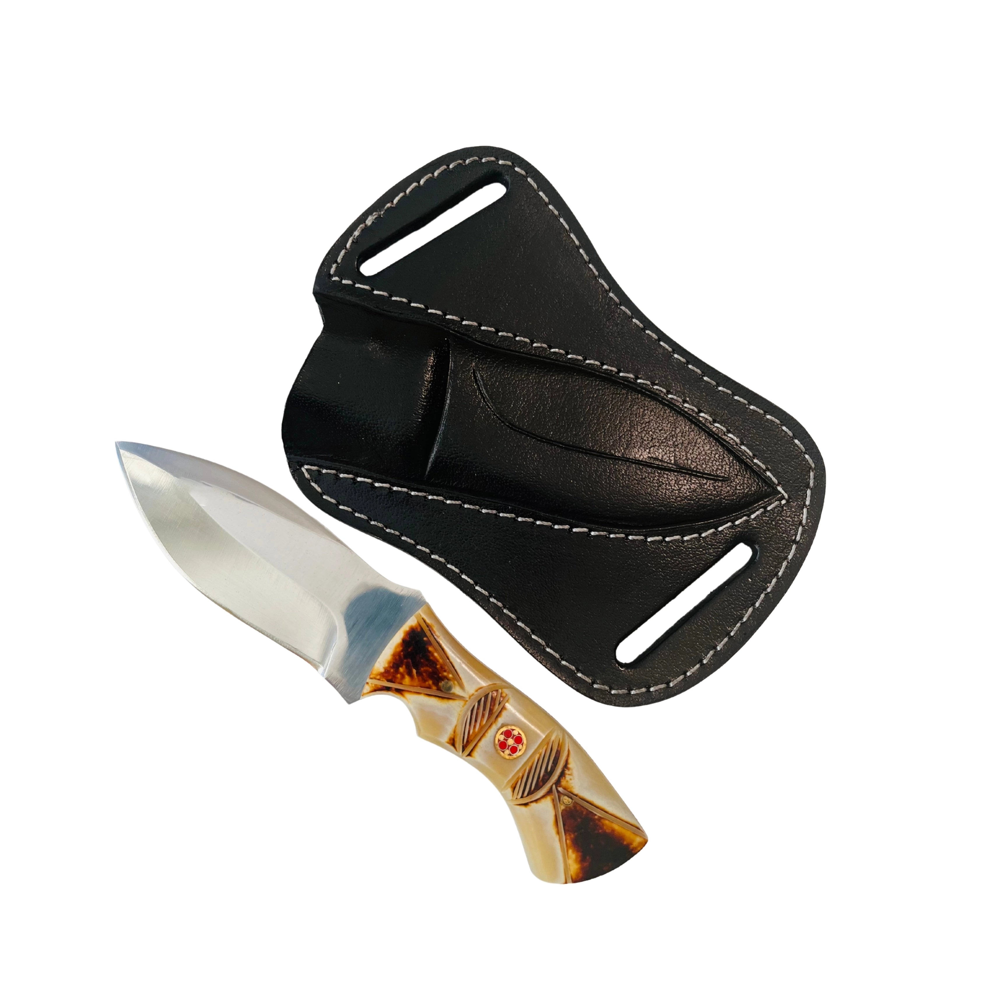 4-Inch Blade Damascus Fixed Hunting Knife Bone Handle & Sheath ...